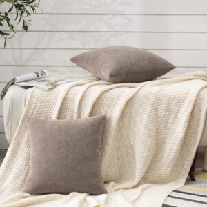 GAWAMAY Decorative Square Throw Pillow Covers Set of 2, Super Soft Chenille Farmhouse Fall Pillowcase for Living Room Bedroom Sofa Couch Home Decoration Cushion Cover Taupe Grey 55x55cm/22x22