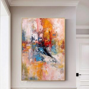 colorful modern poster orange abstract pictures watercolor modern wall art orange abstract oil painting geometric picture orange and blue painting for living room bedroom office 16x24in frameless