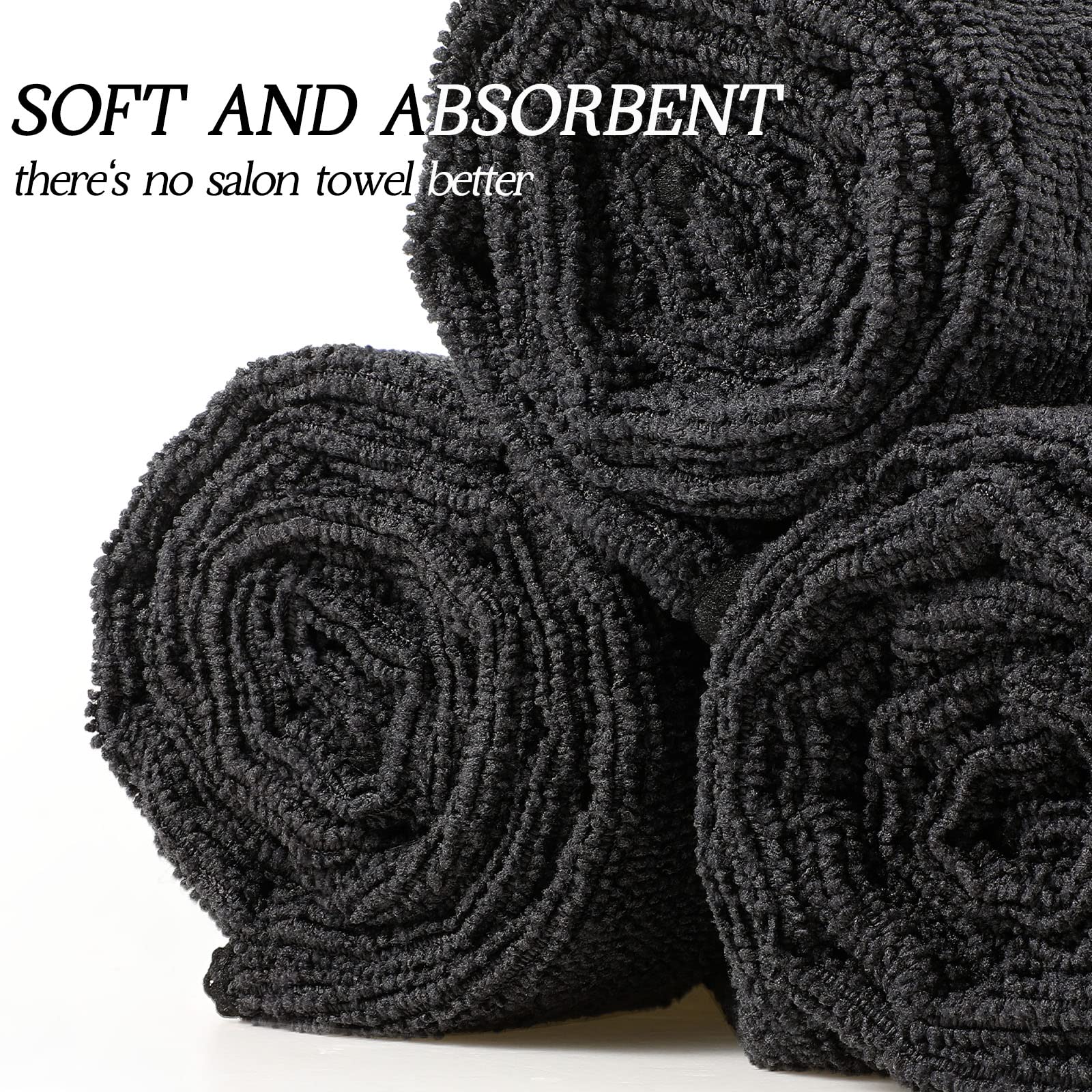 48 Pack Bleach Proof Salon Towels Microfiber Absorbent Towels Bleach Resistant Hair Towel Quick Dry Hand Towels Bulk for Gym Bath Spa Home Hair Drying, 16 x 27 Inches (Black)