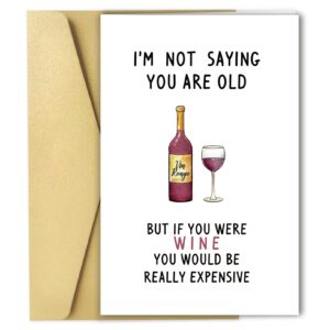 funny wine birthday card for men women, happy 30th 40th 50th 60th 70th birthday cards for husband boyfriend wife, joke birthday card for brother sister grandma grandpa with stickers and envelopes