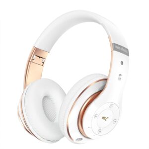 bluetooth headphones over ear, 6s foldable wireless headphones with 6 eq modes, 40 hours playtime hifi stereo headset with mic, soft ear pads, tf/fm for cellphone/pc/home (white & gold)