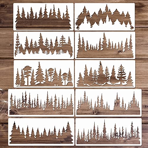 10 Pieces Pine Tree Stencils 14 x 6 inches Reusable Template Large Tree Stencil for Painting Wall Wood Window Furniture Fabric Canvas Home Décor