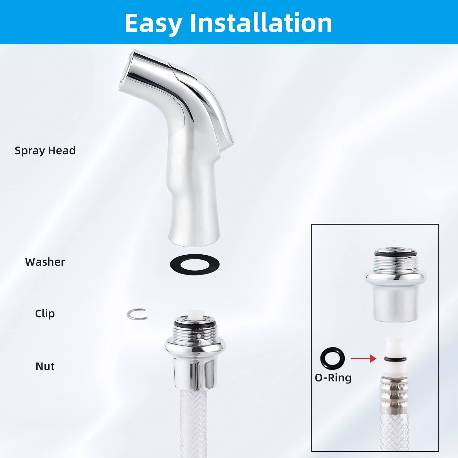 Universal Chrome Sink Sprayer Attachment for Faucet, Kitchen Side Sprayer Head Compatible with Delta, Moen, Kohler and Other OEM Brands Pull Out Spray Head, Ergonomic Design