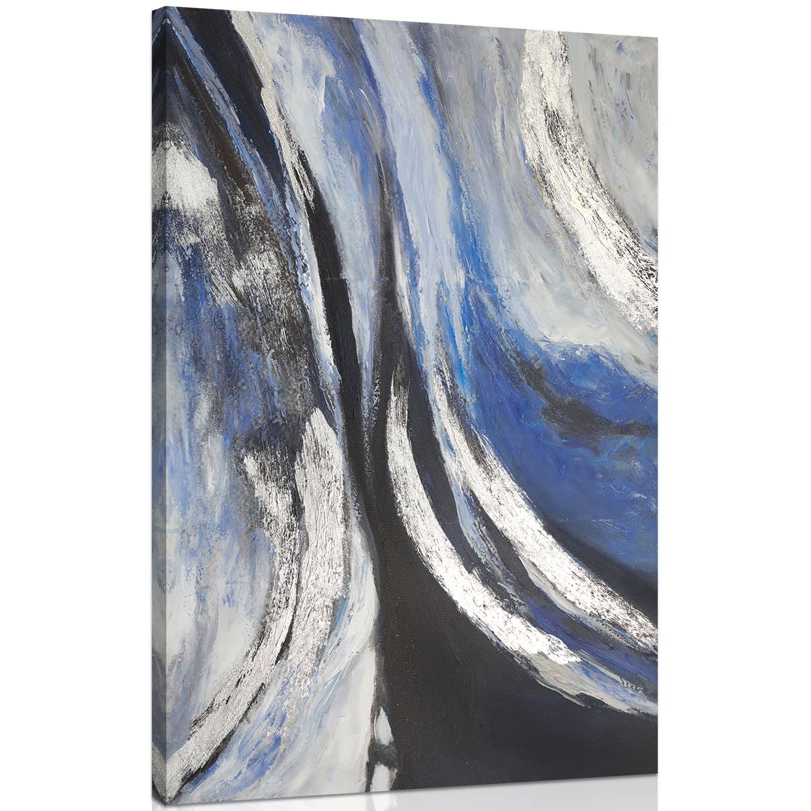 YPY Blue Abstract Canvas Wall Art: Sea Wave Painting Textured Picture for Living Room Decor, Black Grey Modern Print Minimalist Artwork Framed Poster Home Decoration 10 x 15