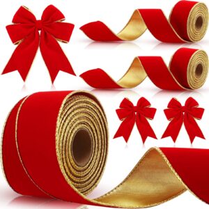 3 rolls 30 yards christmas red velvet ribbon with gold edge 2.5 inch wide wired ribbon outdoor ribbon holiday decorative ribbon fabric ribbons for xmas tree bow wreath making gift wrapping craft