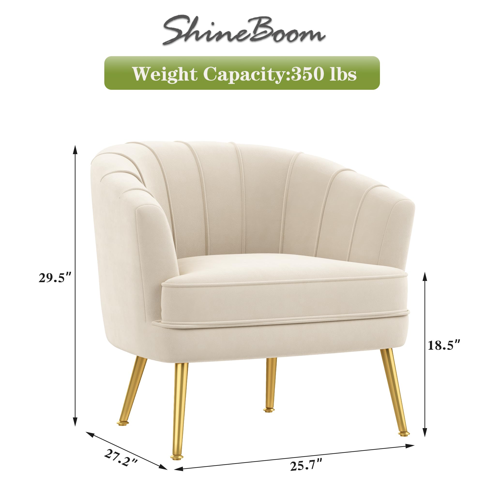 SHINEBOOM Velvet Accent Chairs for Living Room Bedroom Office Leisure Upholstered Single Sofa Chair Arm Chair Comfy Chair Reading Club Coffee Chair with Metal Legs, Beige