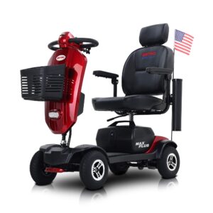 xmatch 4-wheel metro mobility scooter battery powered with front basket compact foldable seat (red, wb30" wind guard & suspension)