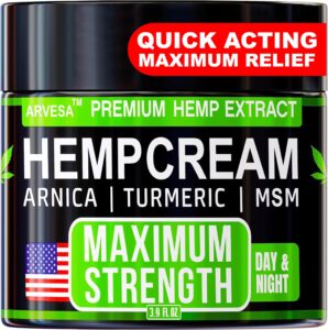 hemp cream - maximum strength - relieve muscle, joint, back, knee - natural hemp oil extract gel rub with msm - glucosamine - arnica - turmeric - maximum strength - formulated in usa - 3.9 oz