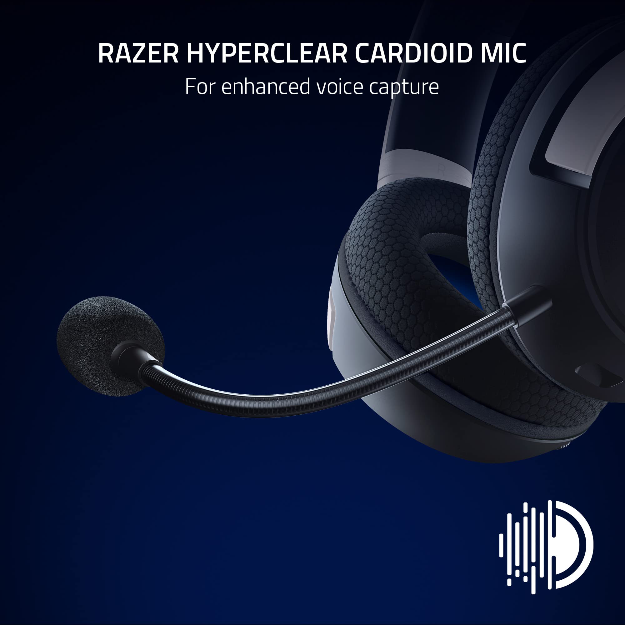 Razer Kaira HyperSpeed Wireless Gaming Headset for Playstation 5 / PS5, PS4, PC, Mobile: 50mm Drivers - HyperClear Cardioid Mic - Memory Foam Cushions - Bluetooth - 30 Hr Battery - White & Black