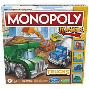 hasbro gaming monopoly junior trucks edition board game for kids ages 5+, 2-4 player kids games