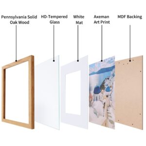 Axeman 11x14 Picture Frame with Mat for 8x10, Solid Oak Wood Picture Frames with Tempered Glass, Natural Wooden 11x14 inch Photo Frame for Wall with Wall Hook Included, Set of 2, Natural