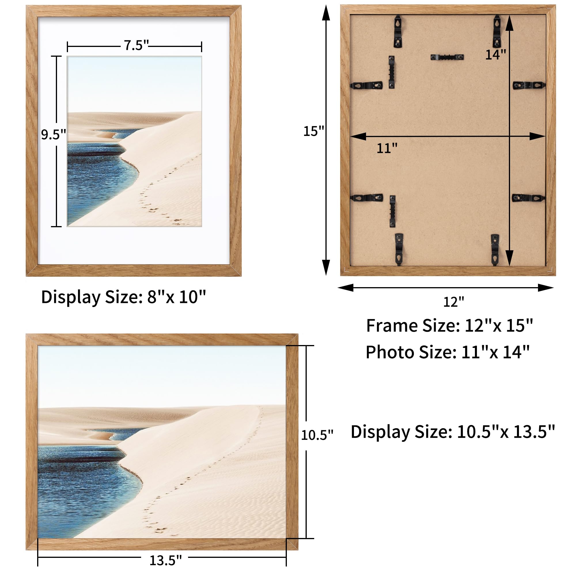 Axeman 11x14 Picture Frame with Mat for 8x10, Solid Oak Wood Picture Frames with Tempered Glass, Natural Wooden 11x14 inch Photo Frame for Wall with Wall Hook Included, Set of 2, Natural