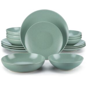 vancasso sabine 16-piece dinnerware set, stoneware semi-matte kitchen plates and bowls sets, service for 4, with dinner plates, dessert plates, pasta bowls and cereal bowls, microwave safe, turquoise