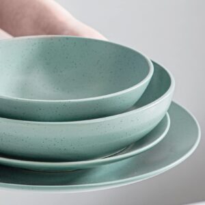 vancasso Sabine 16-Piece Dinnerware Set, Stoneware Semi-matte Kitchen Plates and Bowls Sets, Service for 4, with Dinner Plates, Dessert Plates, Pasta Bowls and Cereal Bowls, Microwave Safe, Turquoise