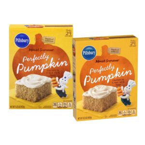 aus limited edition moist supreme perfectly pumpkin premium cake mix (pillsbury), bundle of 2, delicious dessert, 15.25oz, perfect for any celebration, halloween parties, thanksgiving, fall season