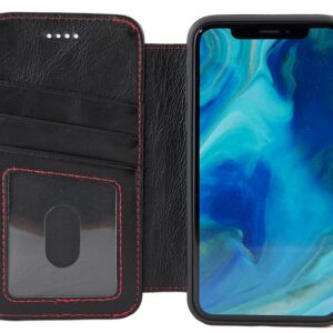 Wilken iPhone 14 Pro Leather Wallet Case with Detachable Magnetic Phone Case | Compatible with MagSafe and All Wireless Charging Accessories | Leather Magnetic Wallet Case (14 Pro, Black)