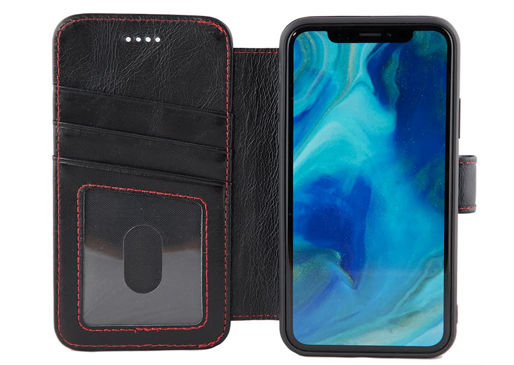 Wilken iPhone 14 Pro Leather Wallet Case with Detachable Magnetic Phone Case | Compatible with MagSafe and All Wireless Charging Accessories | Leather Magnetic Wallet Case (14 Pro, Black)