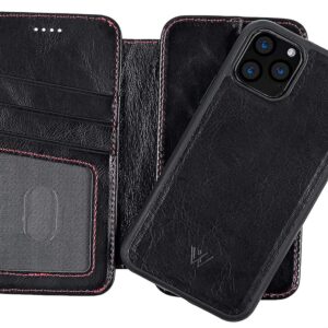 Wilken iPhone 14 Pro Leather Wallet Case with Detachable Magnetic Phone Case | Compatible with MagSafe and All Wireless Charging Accessories | Leather Magnetic Wallet Case (14 Pro, Black)