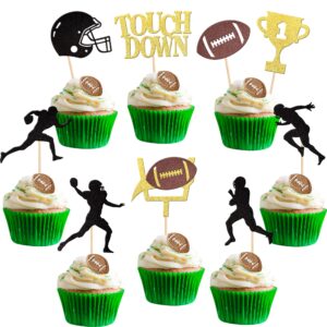 36 pcs rugby ball cupcake toppers glitter trophy amecian football cupcake picks touchdown player cake decorations for super bowl rugby sports theme baby shower kids birthday party