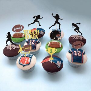 36 PCS Rugby Ball Cupcake Toppers Glitter Trophy Amecian Football Cupcake Picks Touchdown Player Cake Decorations for Super Bowl Rugby Sports Theme Baby Shower Kids Birthday Party