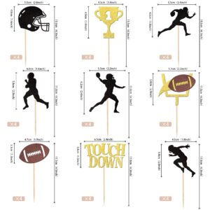 36 PCS Rugby Ball Cupcake Toppers Glitter Trophy Amecian Football Cupcake Picks Touchdown Player Cake Decorations for Super Bowl Rugby Sports Theme Baby Shower Kids Birthday Party