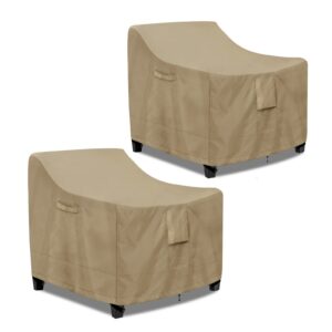 purefit outdoor chair covers waterproof 2 pack patio furniture lawn chair covers for outdoor furniture with air vent and padded handles, fits up to 35w x 38d x 31h inches, camel