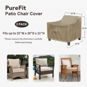 PureFit Outdoor Chair Covers Waterproof 2 Pack Patio Furniture Lawn Chair Covers for Outdoor Furniture with Air Vent and Padded Handles, Fits up to 35W x 38D x 31H Inches, Camel