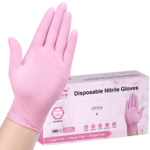 swiftgrip pink disposable gloves, 3-mil, medical exam gloves disposable latex free, gloves for cleaning & esthetician, pink rubber gloves, pink cleaning gloves, powder-free, 100-ct box (medium)