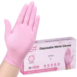 swiftgrip nitrile disposable gloves, 3-mil, medical exam gloves disposable latex free, gloves for cleaning & esthetician, pink rubber gloves, pink cleaning gloves, powder-free, 50-ct box (small)