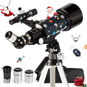 telescope for kids adults astronomy beginners over 8 years old, 70mm aperture astronomical refractor telescopes with phone adapter & wireless remote, astronomy space for christmas birthday