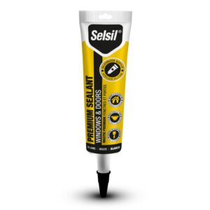 selsil siliconized super acrylic latex sealant, indoor & outdoor paintable caulk - flexible, weather & moisture resistant, white caulking for baseboards, windows, doors & more - 5.5 oz (160 ml)