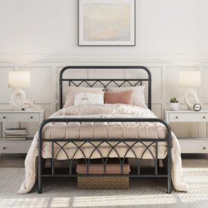 yaheetech twin bed frame metal platform bed with petal accented headboard/footboard/14.4 inch under bed storage/no box spring needed,black