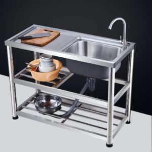 Single Bowl Kitchen Sinks,Outdoor Free Standing Sink, Commercial Restaurant Kitchen Bar Sink, With Cutting Board, Utility prep station Sink, Laundry Tub, Free Standing Stainless-Steel ( Color : A )