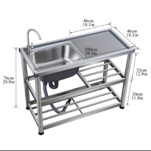 Single Bowl Kitchen Sinks,Outdoor Free Standing Sink, Commercial Restaurant Kitchen Bar Sink, With Cutting Board, Utility prep station Sink, Laundry Tub, Free Standing Stainless-Steel ( Color : A )