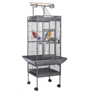 hsm 63 inch wrought iron large bird flight cage with rolling stand for african grey parrot cockatiel sun parakeet conure lovebird canary…