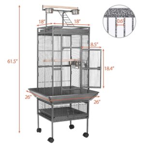 HSM 63 Inch Wrought Iron Large Bird Flight Cage with Rolling Stand for African Grey Parrot Cockatiel Sun Parakeet Conure Lovebird Canary…