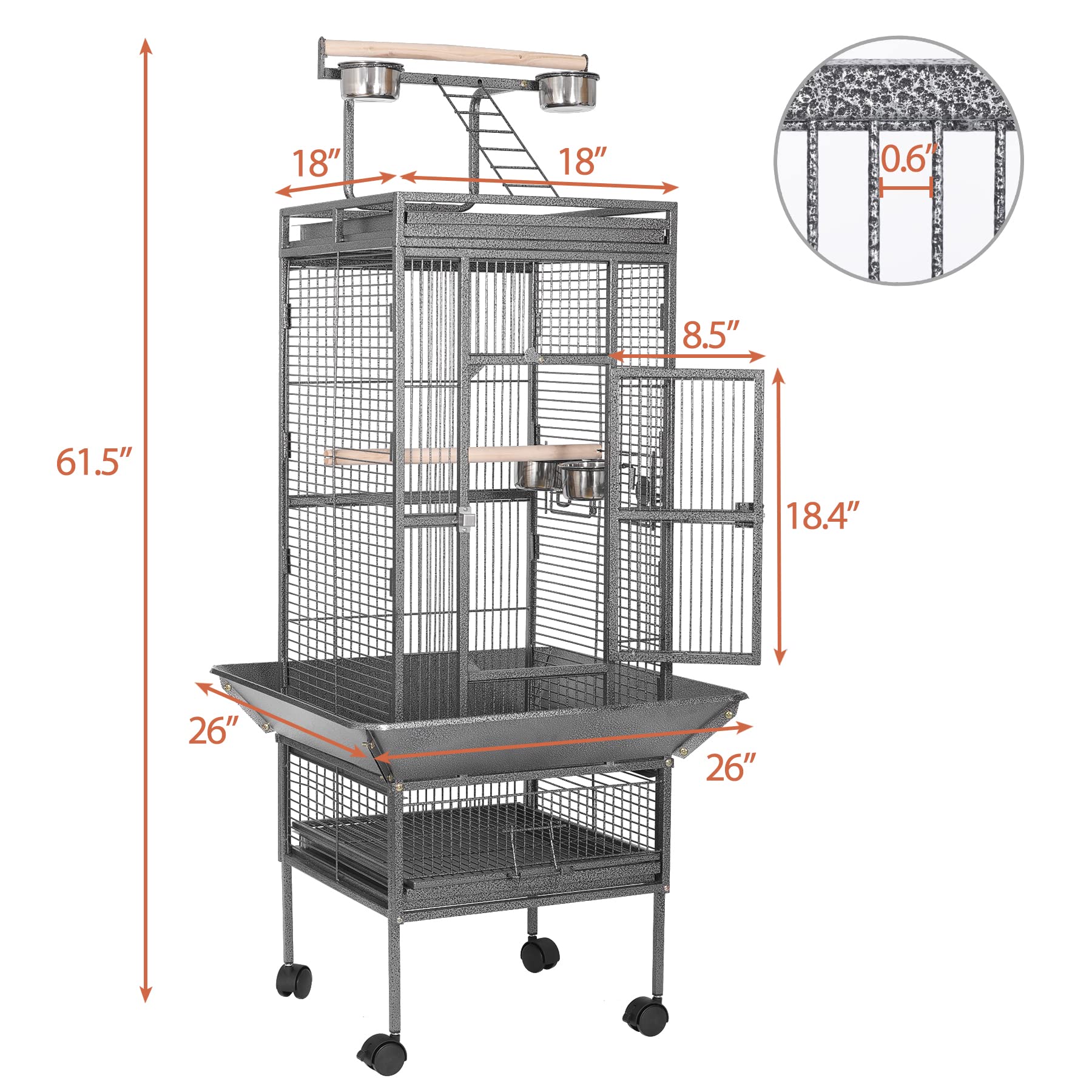 HSM 63 Inch Wrought Iron Large Bird Flight Cage with Rolling Stand for African Grey Parrot Cockatiel Sun Parakeet Conure Lovebird Canary…