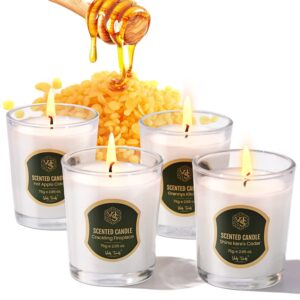 Beeswax Scented Candles Gift Set, Pumpkin Apple Cinnamon Cedar Candles Hypoallergenic Relaxing Aromatherapy Jar Candles for Home Scented, 80 Hours Burn Time, 4 Pack 2.6oz