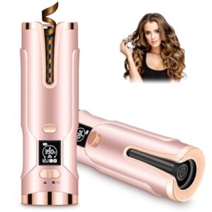 upgraded automatic curling iron, cordless auto hair curler with 6 temps & timers, rechargeable & portable rotating curling wand styling tool, built-in 5000mah battery