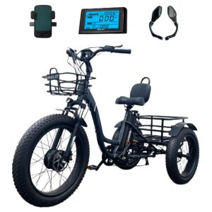 emojo caddy pro 500w 20 x 4.0 inch fat tire electric tricycle for adults hydraulic disk brakes ebike trike 7 speed pedal assist 3 wheel electric bike with 48v 15.6ah battery lcd display (gray)