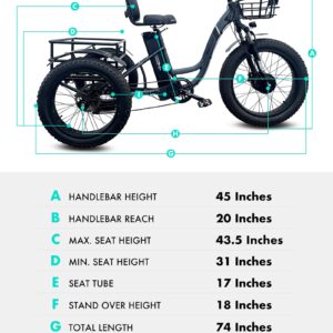 EMOJO Caddy Pro 500W 20 x 4.0 Inch Fat Tire Electric Tricycle for Adults Hydraulic Disk Brakes Ebike Trike 7 Speed Pedal Assist 3 Wheel Electric Bike with 48V 15.6Ah Battery LCD Display (Gray)