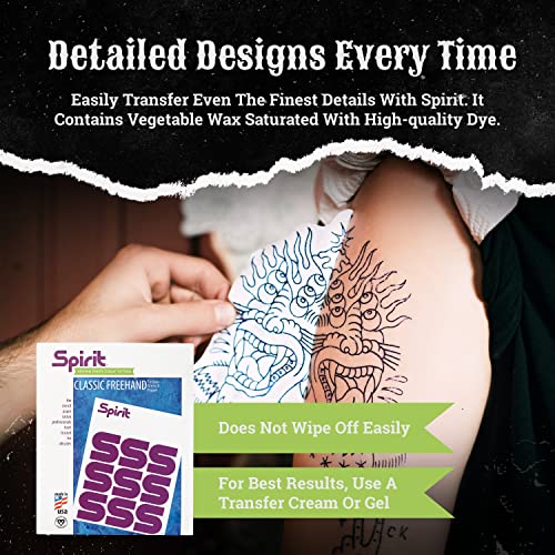 Spirit Freehand Tattoo Transfer Paper - A4-Size Freehand Tattooing Stencil Paper Certified Vegan with Vegetable Wax Easy Transfer Tattoo Paper (100ct)