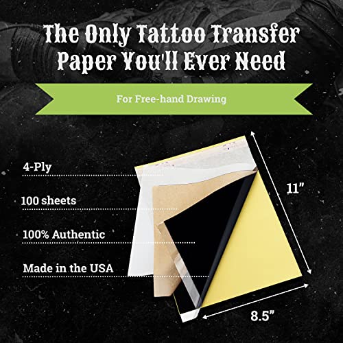 Spirit Freehand Tattoo Transfer Paper - A4-Size Freehand Tattooing Stencil Paper Certified Vegan with Vegetable Wax Easy Transfer Tattoo Paper (100ct)