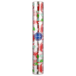 STOBOK Christmas Cellophane Wrap Roll: Unfolded Width 32 X 100FT Santa Claus Pattern Clear Paper Wrapper Transparent Gift Wrapping Packing Paper for Flower Basket Xmas, 3 Mil Thicken