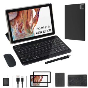 2024 newest 10 inch tablet, computer tablets, android tablets with case, 6gb+128gb+1tb expand, quad-core, dual camera, ips hd touch screen, bt 5.0, 2.4g+5g+wi-fi 6, game, google gms