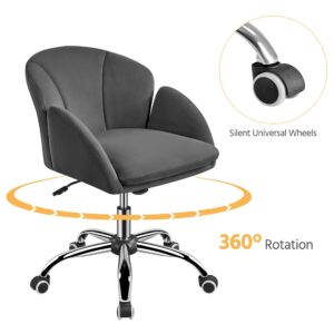 Topeakmart Cute Desk Chair for Home Office Makeup Vanity Chair with Armrests for Bedroom Modern Swivel Rolling Chair for Women Dark Gray