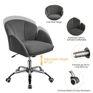 Topeakmart Cute Desk Chair for Home Office Makeup Vanity Chair with Armrests for Bedroom Modern Swivel Rolling Chair for Women Dark Gray