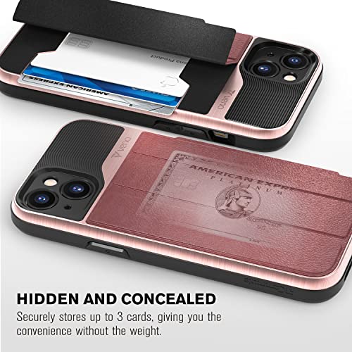 VENA vCommute Wallet Case for Apple iPhone 15 Plus / 14 Plus (6.7"), (Military Grade Drop Protection) Flip Leather Cover Card Slot Holder with Kickstand - Rose Gold/Red/Black