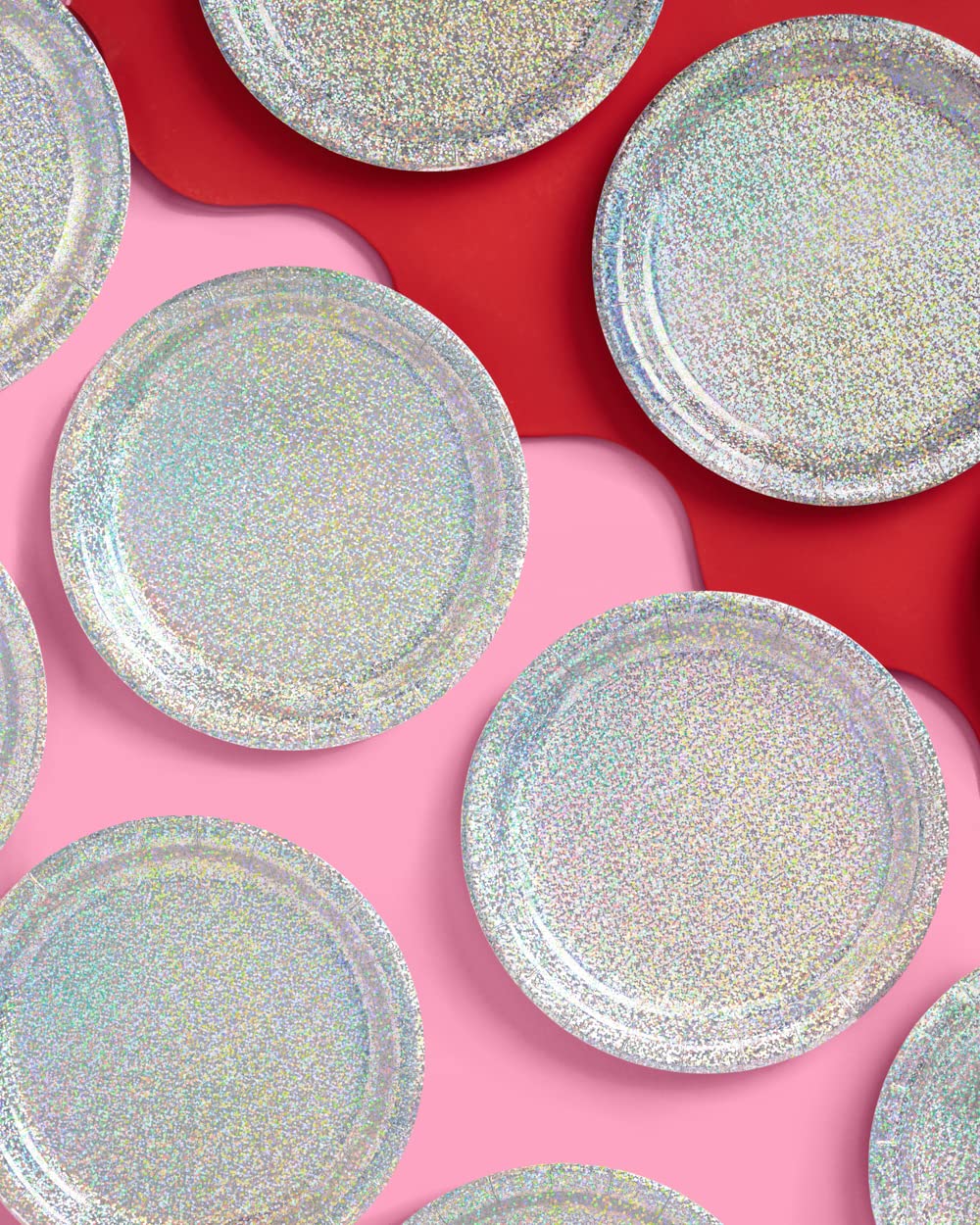 xo, Fetti Holographic Foil Plates - 25 pack | Happy Birthday Party Decorations, Holiday Party, Cool Cake Plates, Silver Bachelorette Disposable Party Plates