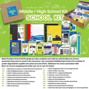 BAZIC Middle High School Kit Supply Box 65 Count for Student 7-12 Grades, Composition Book Compass, COLOR MAY VARY, 1-Pack